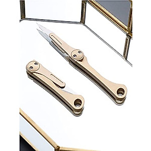 SZHOWORLD Brass Mini Folding knife Utility Knife with 10 Extra Replaceable Blades, Ultra Compact, Lightweight and Portable