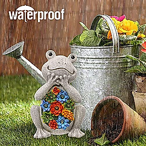 Nacome Solar Garden Statue Frog Figurine with Succulent and 7 LED Lights - Outdoor Lawn Decor Garden Frog Statue for Patio, Balcony, Yard, Lawn Ornament