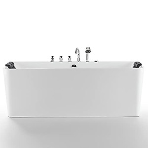 Empava 67-Inch Freestanding Whirlpool Bathtub Rectangular with 8 Hydromassage Water Jets Luxury Acrylic Massage SPA Soaking Bath Tub Double Ended, White