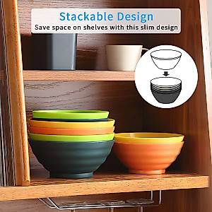 Evanda Plastic Bowls Set of 8 Pieces, 2 Sizes 17/34oz Unbreakable Reusable Light Weight Bowl for Cereal, Noodle, Soup, Pasta, Ramen, Popcorn, Fruit, Salad and All Purpose