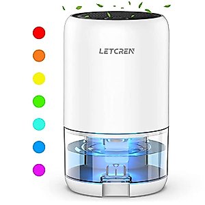 Dehumidifiers for Home Up to 280 sq.ft with Auto-off, Two Working Mode, 7 Colorful LED Light, LETCREN 35oz Quiet and Portable Dehumidifiers for Bathroom, Bedroom, Basement, Kitchen, RV, Closet
