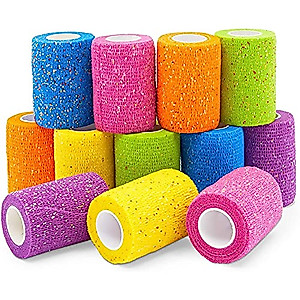 Self Adhesive Wrap, Glitter Cohesive Vet Tape for Pets (3x180 in, 12 Pack)