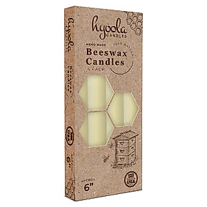 Hyoola 6" Beeswax Taper Candles - 6 Hour Burn Time - White Beeswax Candles - 4 Pack