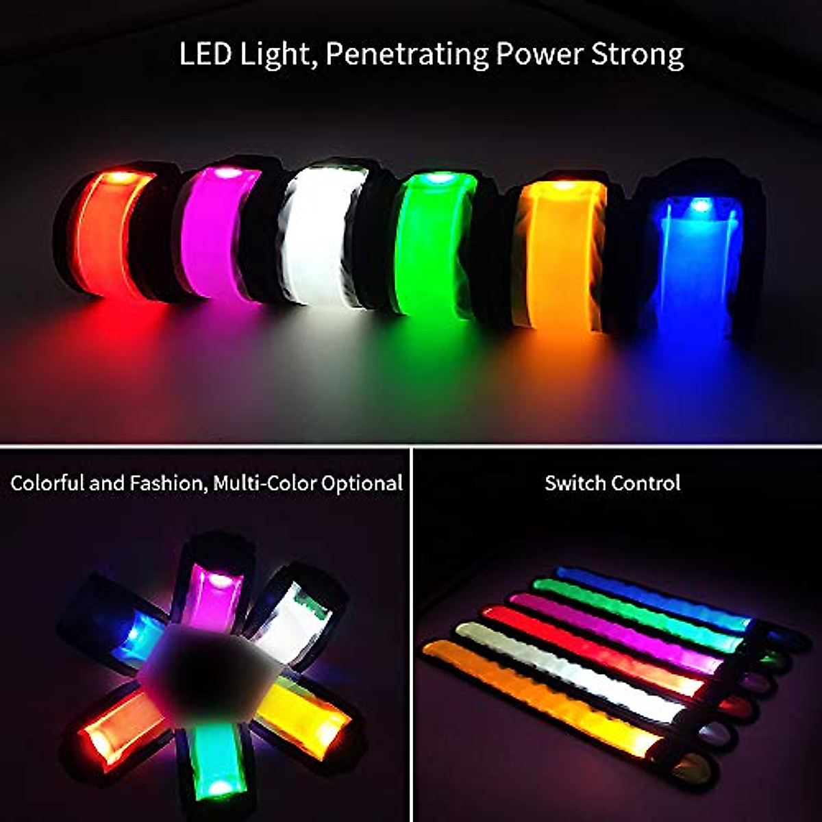 LOBKIN 6 Pack Safety Bracelets, LED Slap Armband Kids Walking at Night Safe LED Light Wrist Light Reflective Belt, Magic Band Running Lights for Runners (A)