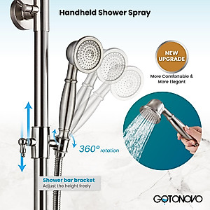 gotonovo Shower Faucet Sets 8 Inch Rain Shower Head 2 Cross Knobs Mixer Shower System with Handheld Shower Spray Brushed Nickel Finish Silver