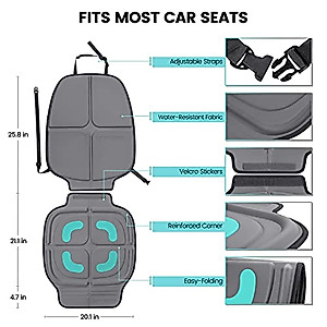 HEYTRIP Car Seat Protector, 2 Packs, Rear-Facing/Forward Facing Car Seat Mat for 0~12 Years Old Children, Waterproof, Easy Cleanup, Non-Slip, Fit Most Car Seats(Light Grey Blue)