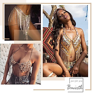 Bikini Silver Body Chain Sexy Bra Body Jewelry Rhinestone Bikini Rave Nightclub Belly Chain for Women and Girls (G)