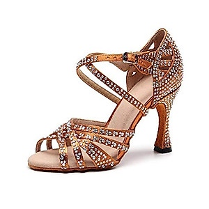 Heeled Sandals for Women Social Dance Shoes,Latin Dance Shoes, Women's Peep Toe Cross Strap Rhinestones Latin Tango Ballroom Modern Dance Shoes Wedding Social Party Sandals