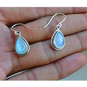 Natural Rainbow Pear Moonstone Dainty Dangle Earring 925 Sterling Silver Wedding gift Jewelry