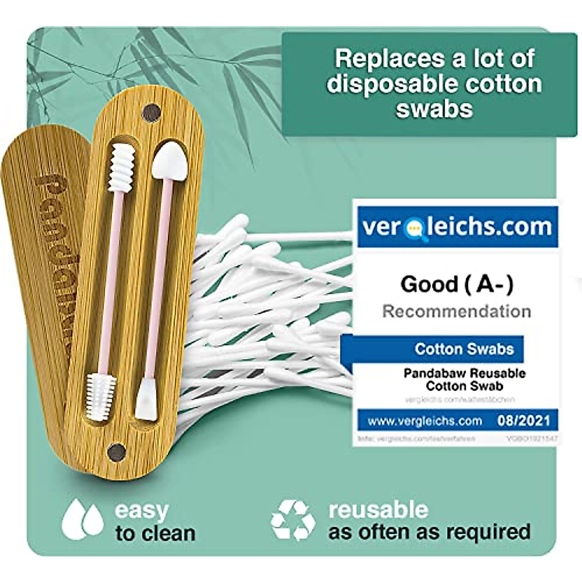 New: PandaBaw® 2 x Reusable Cotton Swabs [Extra Soft] - Silicone Qtip, Reusable Qtips for Ears, Makeup & Travel - Zero Waste Products Reusable Ear Swabs - Eco Friendly Qtips [Pink] - Easy to Clean