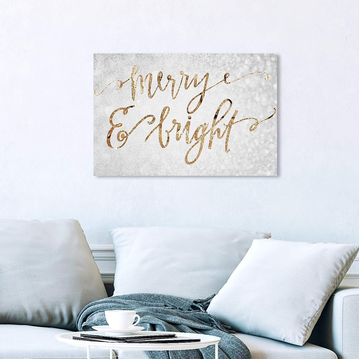 Wynwood Studio Holiday and Seasonal Wall Art Canvas Prints 'Merry & Bright' Christmas Home Décor, 24" x 16", Gray, Gold