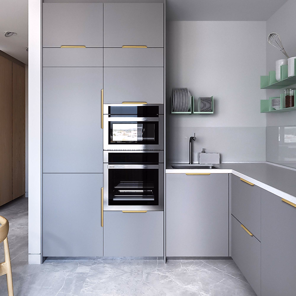 Satanga Edge Finger Pulls for cabinets Kitchen Invisible Hardware Concealed Drawer Pull Aluminum Hidden Door Long Handles Pack of 5 Modern Brushed Brass 11.81" Overall Length Easy Installation