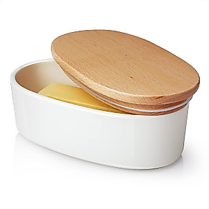 Sweese 331.101 Airtight Butter Dish, Oval Butter Dish with Lid for Countertop - Large Butter Keeper Container - Butter Dishes with Cover for 2 Stick of Butter - Housewarming, Kitchen Gift- White