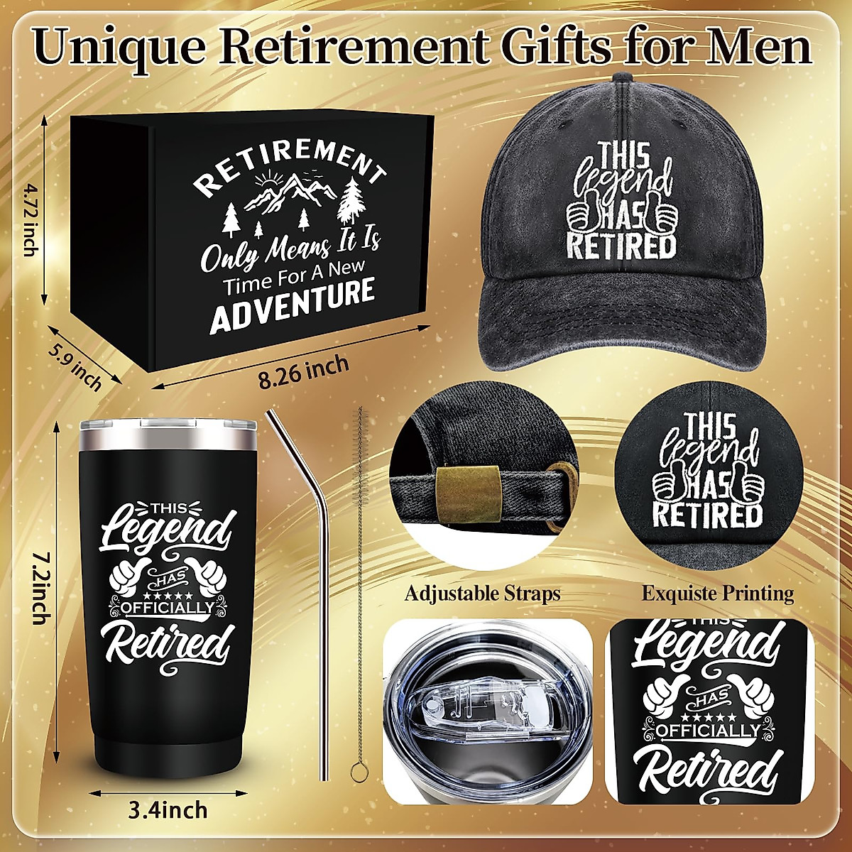 SIXVALA 10 Pcs Retirement Gifts for Men 2024, This Legend Has Retired, Happy Retirement Gifts for Dad, Grandpa, Coworker, Teachers, Boss, Friends, Retirees, 20 Oz Tumbler Best Retirement Gifts Basket