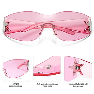 Allarallvr Y2K Trendy Sunglasses for Women Men Gafas De Sol Para Mujer Shield Wrap Around Sun glasses AR82143(Pink,Pink)