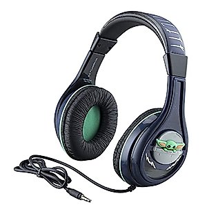 eKids Mandalorian The Child Headphones for Kids, Wired Headphones for School, Home or Travel, Tangle Free Stereo Headphones with Parental Volume Control, Connect via 3.5mm Jack