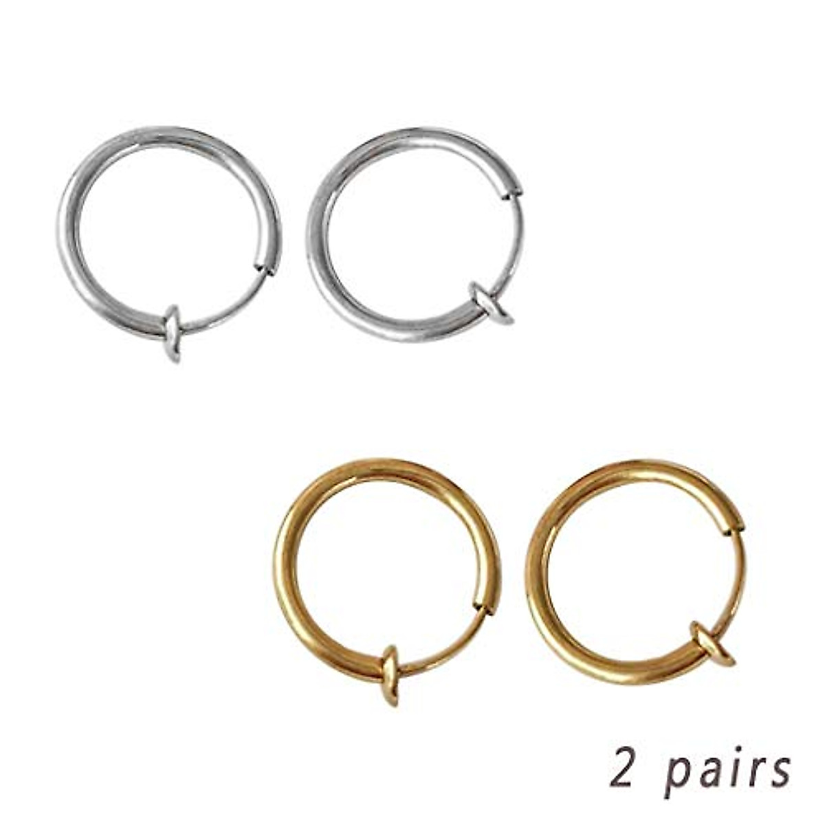Clip on Body Nose Lip Ear Fake Retractable Earrings Hoop Earrings Septum 2 Pairs KANGMOON