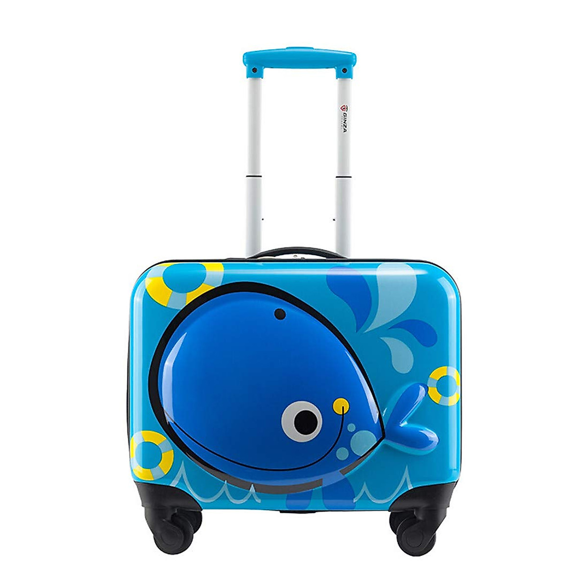 GinzaTravel 3D Little Whale Cute Children's Luggage Sit and Ride Trolley Case 18-inch Universal Wheel Travel Case for Boys and Girls