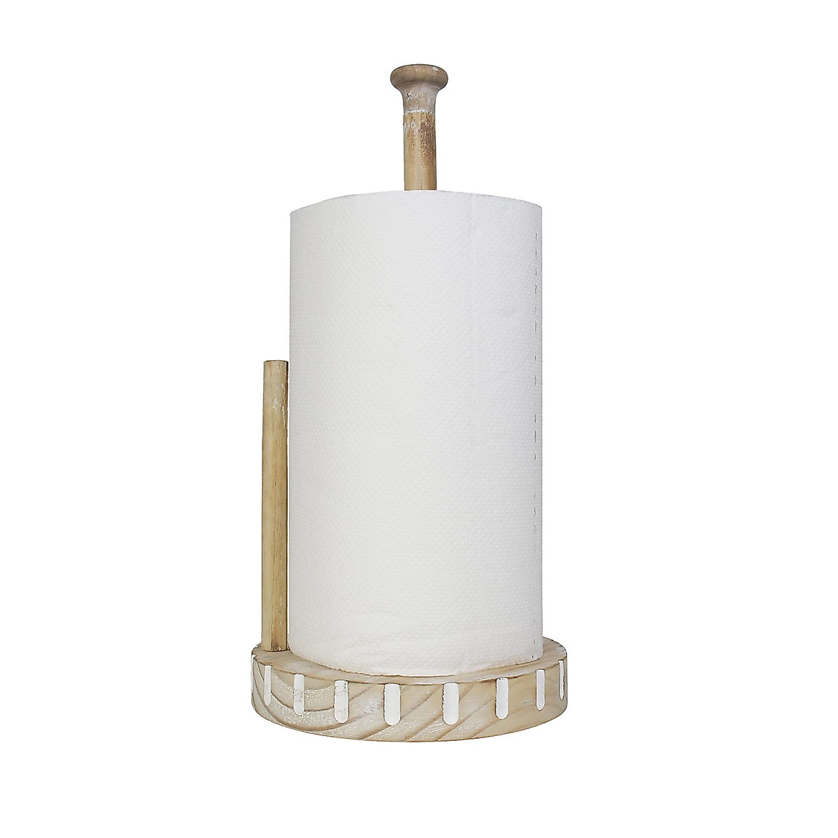 Karisky Paper Towel Holder Countertop, Wood Farmhouse Standing Paper Towel Holder with Non-Slip Base, One Hand Operation Roll Dispenser for Kitchen Organization and Storage