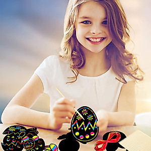 Fancy Land Easter Scratch Paper Rainbow Color Crafts Kit Ornaments for Kids Easter Basket Stuffers Party Favors 48Pcs