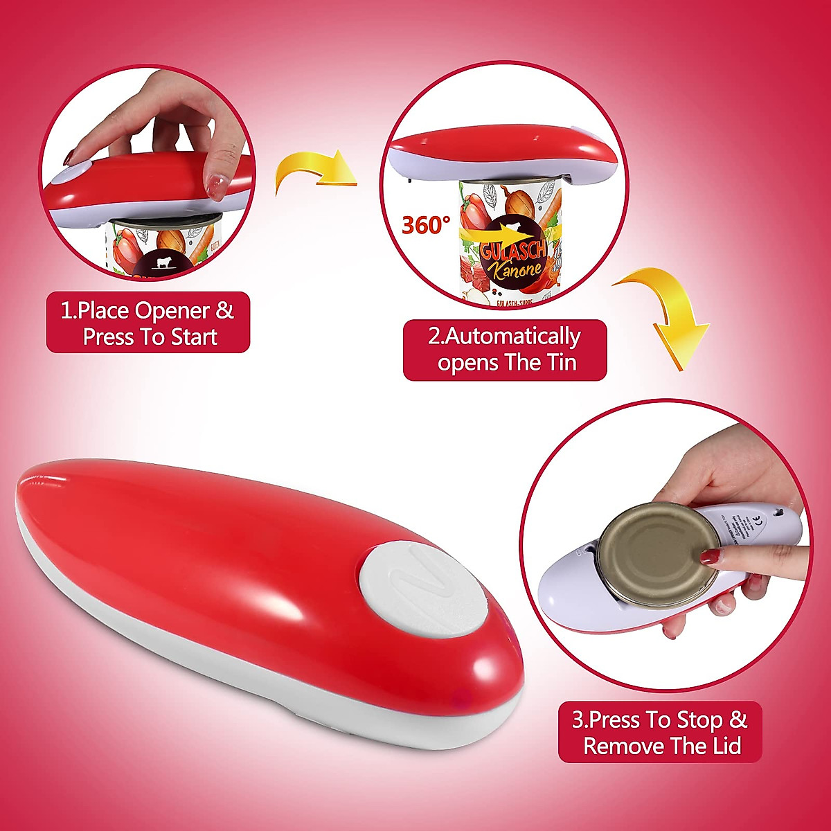 FlyBanboo Electric Can Opener, Can Opener Smooth Edge,Stainless Steel a Simple Push Automatic Electric Can,Best Kitchen Gadget for Arthritis