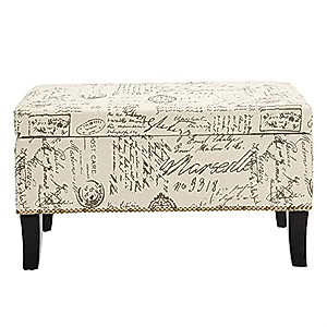 FIRST HILL FHW Dream Lift-Top Storage Ottoman Bench with Fabric Upholstery,Brown Script