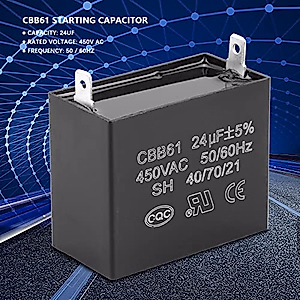 Generator Capacitor, CBB61 Starting Capacitor Generator 450V AC 24uF 50/60Hz for 400/350/300/250VAC UL Suitable for Brushless Gas & Generators