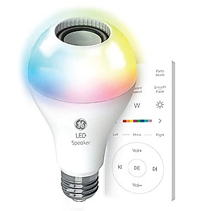 GE LED+ Color Changing Speaker LED Light Bulb with Remote, Daylight + Multicolor, A21 Standard Bulb