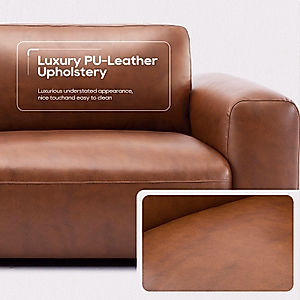 COLAMY 95" Oversized PU Leather Sofa, Comfy Sofa Couch with Extra Deep Seats, Wide Arm, Down Filled 3-Seater Modern Sofa for Living Room, Apartment Lounge-Auburn