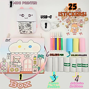 InspireNova Mini Pocket Printer-Sticker Printer-Inkless Printer-10 Rolls Paper-Fun-Gift for Kids-Portable Thermal Printer-Pictures-Receipts-Notes-Lists-Label-Used in Home Office- Android or iOS APP