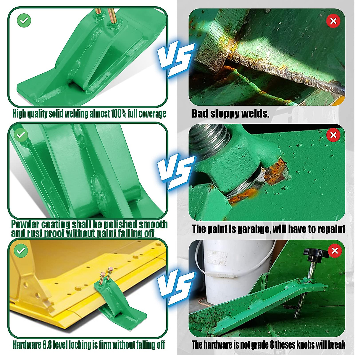 Tractor Bucket Protector(Upgraded Version), 2Pcs Ski Edge Protector, Turf Tamer Skid Protector with Grade8.8 Double Lock Nuts and Bolts, Heavy Duty Steel for Snow Removal Spreading Gravel,Green