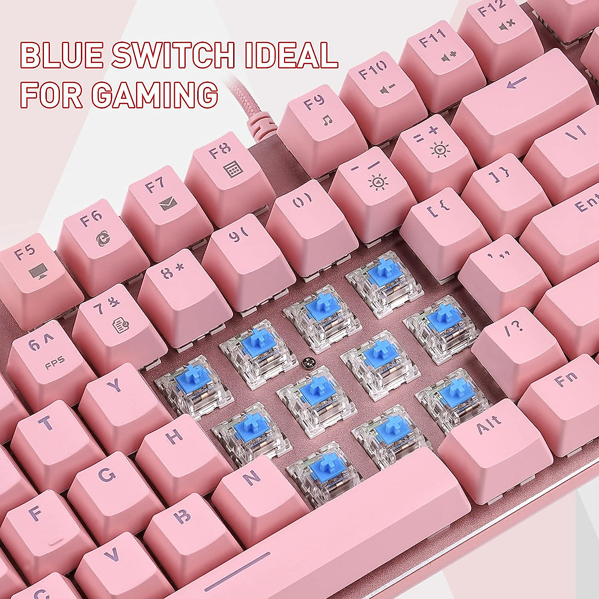 havit Havit Mechanical Gaming Keyboard and Mouse Combo Blue Switch 104 Keys Rainbow Backlit Keyboards, 4800 Dots Per Inch 7 Button Mouse Wired for PC Gamer Computer Laptop (Pink) (Renewed)