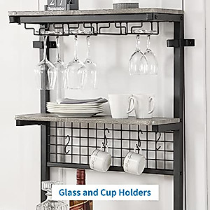 O&K FURNITURE Freestanding Wine Bar Cabinet with Glass Holder, Wine Rack Free Standing Floor, Multifunctinal Wine Cabinet Bar Furniture for Kitchen Dining Room (Gray Finsih)
