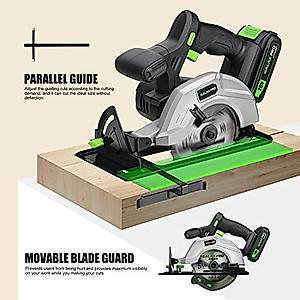 GALAX PRO DC-20V 5-1/2” Cordless Circular Saw with 2Pcs Blades (18T+48T), 3800RPM Variable Speed, Includes 2.0Ah Lithium Battery and Fast Charger, Max Cutting Depth 1-5/8”(90°), 1-7/16”(45°)
