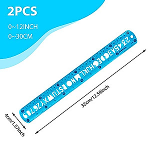 Prasacco 2 Pieces Color Flexible Rulers, 12 Inch Soft Bendable Plastic Transparent Rulers, Clear Straight Ruler with Inches Transparent Shatterproof Straight Ruler for School Classroom House Office