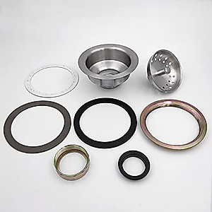 EADOT 3-1/2 Inch Brushed Nickel Kitchen Sink Drain Assembly with Strainer Basket Stopper, Stainless Steel Kitchen Sink Drain Strainer and Stopper, Kitchen Sink Basket Strainer, Sink Strainer Drain