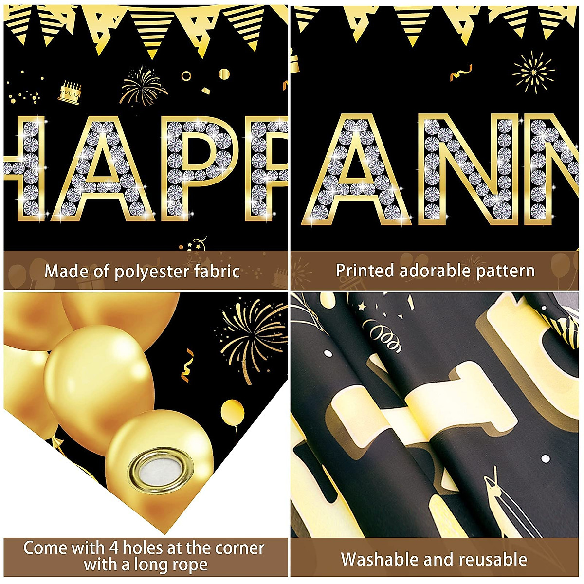 Wedding Anniversary Banner Decorations, Large Happy Anniversary Yard Sign Party Supplies Decor, Black Gold Outdoor 16th/21st/30th/40th Anniversary Decorations Photo Booth Props(9.8 X 1.6ft)