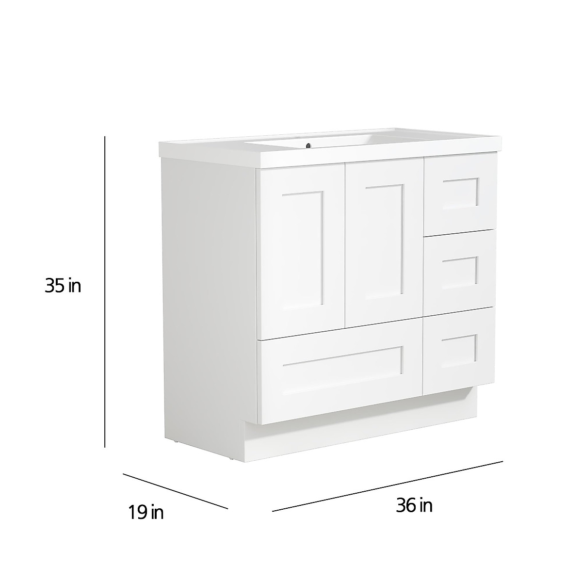 JPND White Shaker Style 36" Bathroom Vanity with Sink Top, Wooden Double Door Bathroom Storage Vanity with Soft-Close Door and 4 Drawers (Faucet and Knobs Not Included)