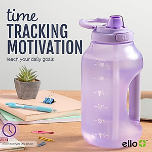 Ello Hydra Half Gallon Jug with Time Marker & Handle for All Day Hydration & Silicone Straw with Locking, Leak Proof Lid BPA Free, Yucca, 64oz