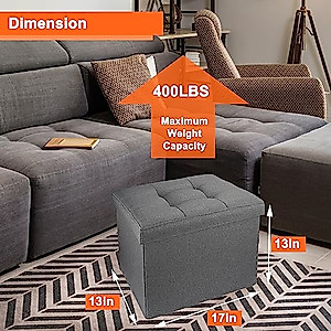 ALASDO Storage Ottoman Folding Rectangle Cube Coffee Table Multipurpose Foot Rest Short Children Sofa Stool Linen Fabric Ottomans Bench Foot Rest for Bedroom L17W13H13inches(Grey)