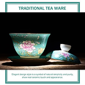 FOMIYES Chinese Porcelain Teacups Gaiwan Poney Flower Tureen Tradition Sancai Cover Bowl Lip Cup Saucer Tea Set Loose Tea Blooming