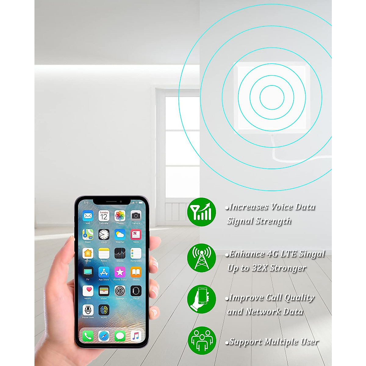 Mobile Signal Booster for Home Verizon, AT&T, US Cellular, T Mobile PCS 3G/4G/5G AWS LTE N2/N5/N12 Band 2/4/5/13/12/17 Cell Phone Signal Booster FCC Approved for All U.S. Carriers