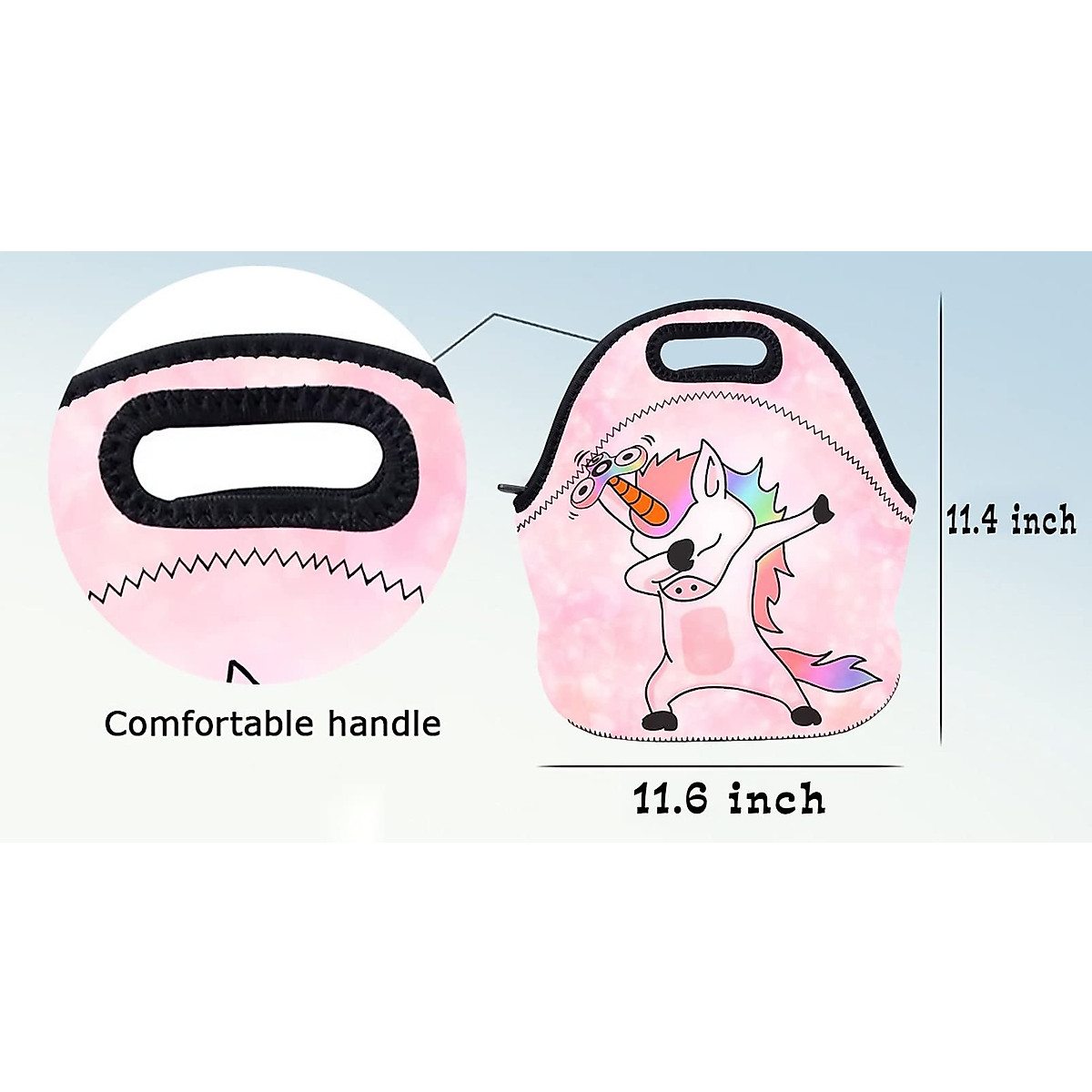 AOTIGO Dab Unicorn Dabbing Dance Neoprene Lunch Bag Insulated Lunch Box Waterproof Lunch Tote Bag with Zipper for Women Kids Boys Girls and Men