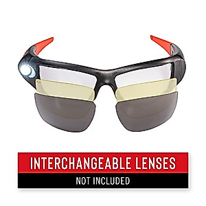 Coast SPG400 Rechargeable Lighted LED Safety Glasses with Built-In Inspection Beam, Scratch Resistant Interchangeable Lenses Black/Red