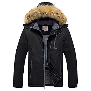 Pursky Men's Ski Jackets Skiing Warm Winter Coats Detachable Fur Hooded Black XL