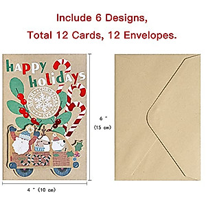 BIOBROWN Greeting Card Santa Claus and Polar Bear with Skateboard Design with 12pcs Envelopes for Holiday - 4x6 inch, 12 pcs (6 designs,2pcs per design)