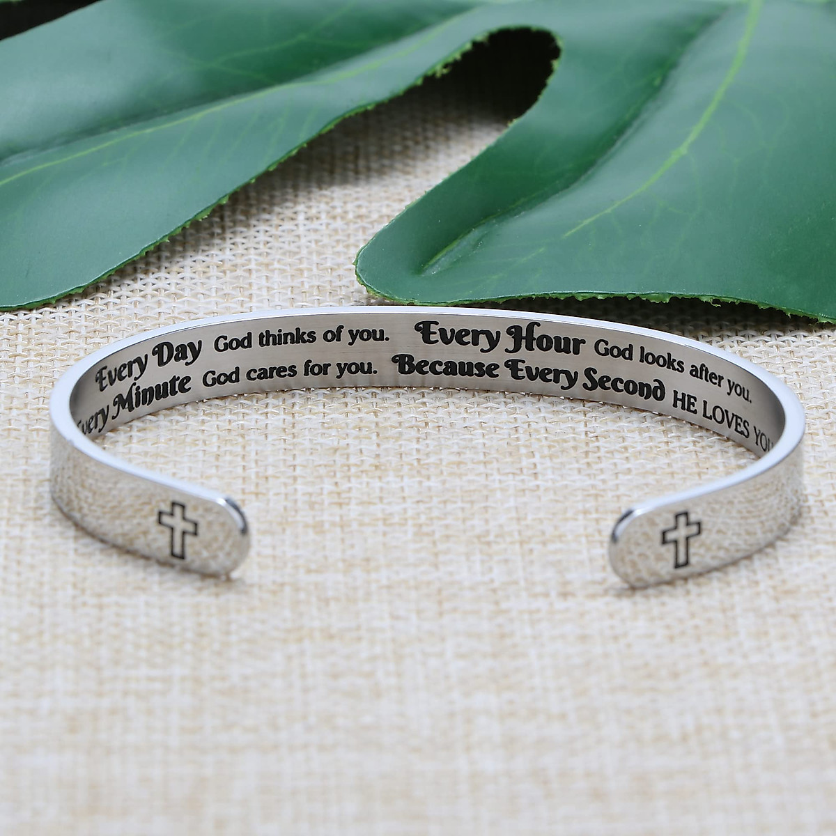 JoycuFF Every Day God Thinks of You Christian Bracelets Religious Bible Verse Gifts for Women 316L Stainless Steel Bracelets for Her