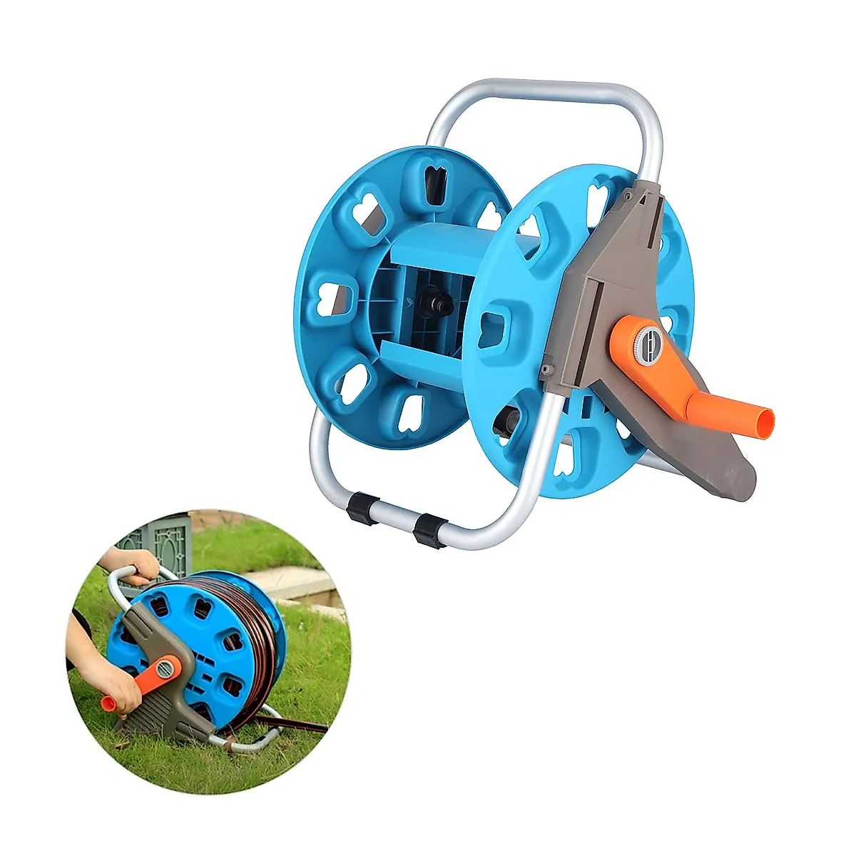 Garden Hose Reel Cart, Portable Water Hose Rack Floor Mounted Water Pipe Organizer Reel for Outdoor Garden, Lawn, and Patio