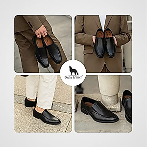 Drake & Wolf Mens Loafers Shoes - Mens Dress Shoes - Classic Manmade Microfiber Leather Loafers for Men Casual Dress Shoes - Comfortable Slip On Dress Shoes for Men - Formal Shoes Black
