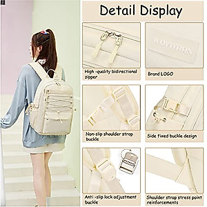 Woyiyaan Laptop Backpack for Women Girls 15.6 Inch Mesh School Bag, Unisex Student Bookbag Waterproof Backpack for College Work Travel,Beige